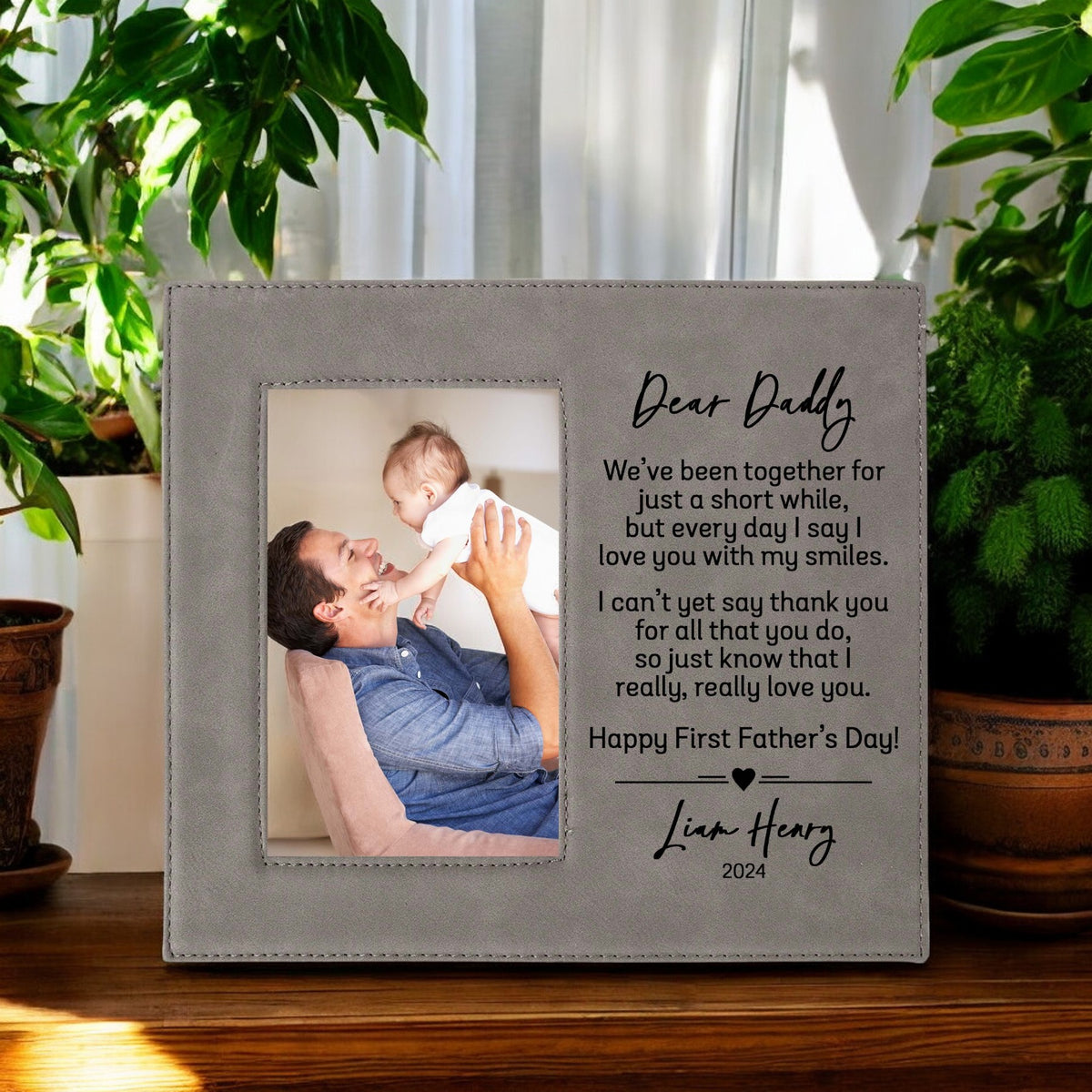 Dear Daddy - First Father's Day Engraved Leatherette Picture Frame ...